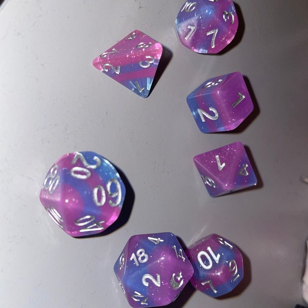 Crush - Pink and Blue Striped Glittery D&D Dice, Polyhedral Dice Set ...