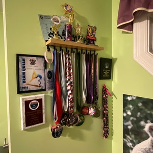Medal Hanger Display Trophy Shelf Sports Medal Display Rack With Wooden ...