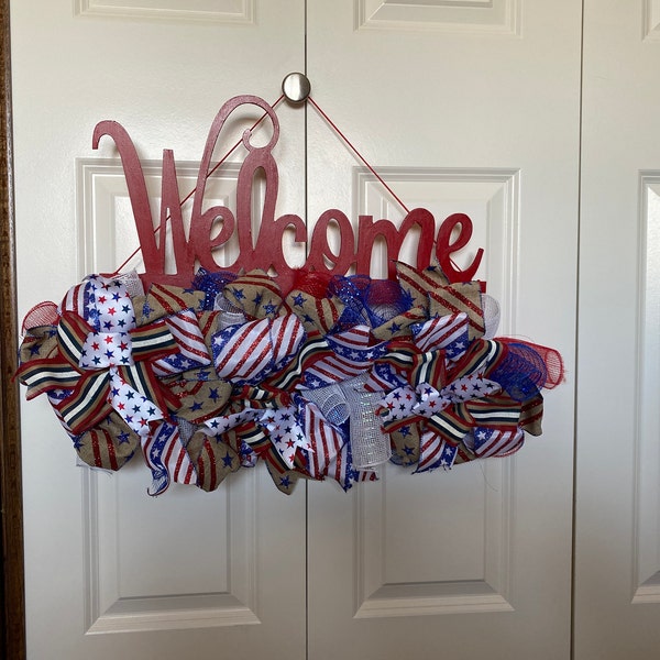 Red White and Blue, Patriotic Door Tag, 4th of July Decor, Red With and ...