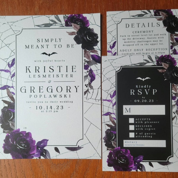 Elegant Gothic Halloween Wedding Invitation Personalized Casket Spider ...
