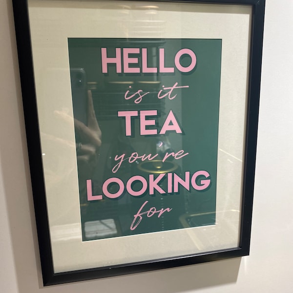 Hello Tea Print Kitchen Prints Tea Lover Retro Wall New Home Gift Word ...