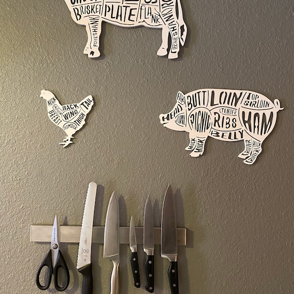 Set of 3 Butcher Cuts-butcher Chart Set-wooden Meat Cuts Kitchen Art ...