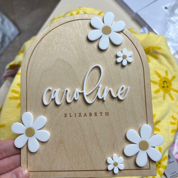 Wooden Daisy Flower Arched Milestone Cards | Custom Name Set | Monthly ...