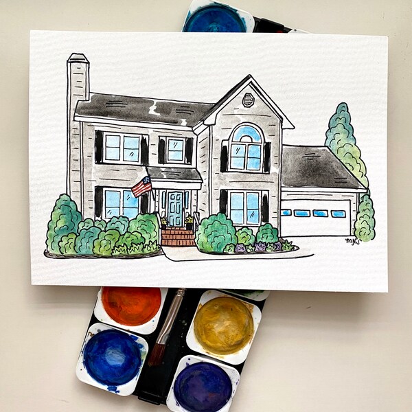 Custom Hand Painted Water Color Home Painting and Sorority House ...