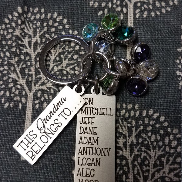 Birthstone Keychains / Grandma Gift With Grand Kids Names and ...