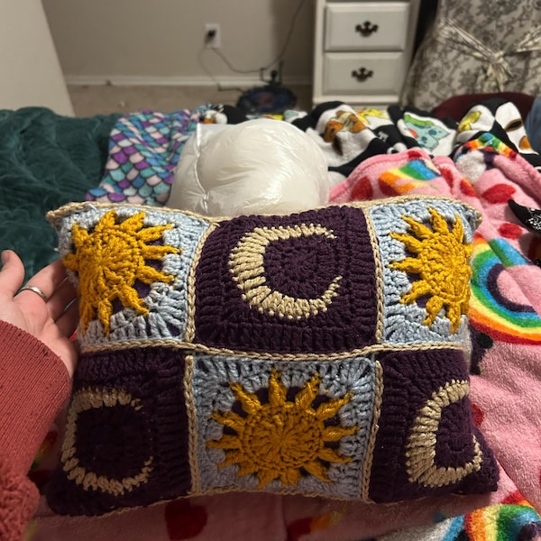 Sun and Moon Celestial Crochet Pillow Pattern – Mustard Yellow and ...