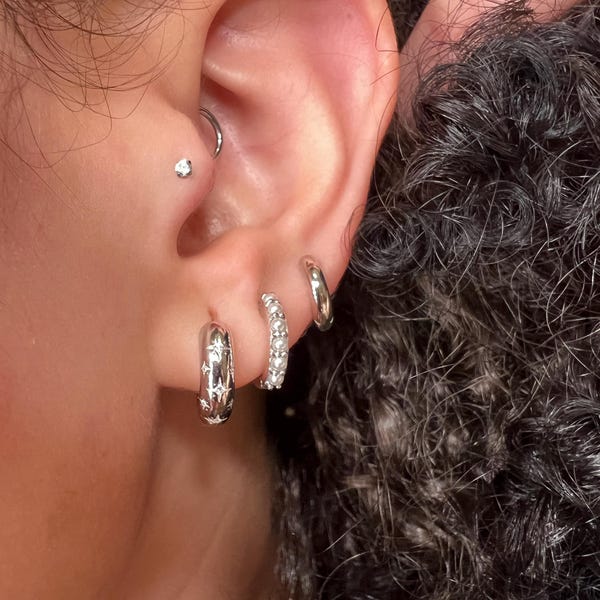 Flower Charm Hoop Earrings Set for Multiple Piercings, Gold Pave Hoop ...