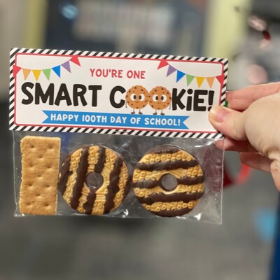 100 Days of School Treat Bag Topper Printable One Smart Cookie Gift Tag ...