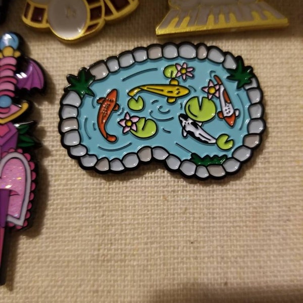 Fish Pond, Colourful Goldfish / Koi Carp Enamel Pin - Ornamental Pond ...