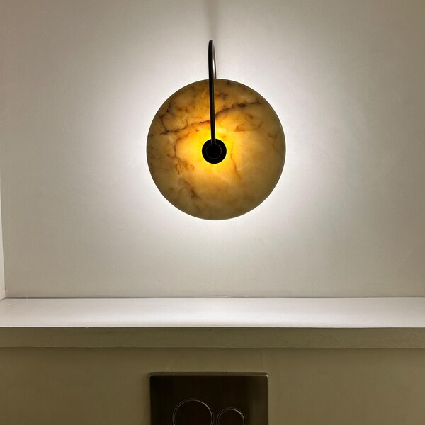 Tube Marble Sconce, Marble Sconce With LED Light, Antique Brass Sconce ...