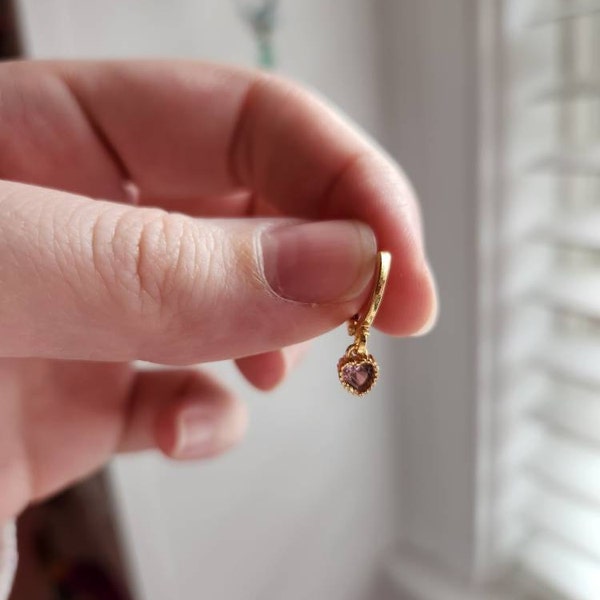 Vintage Ruby Red Teardrop Jewel Huggie Hoop Earrings - January Birth ...