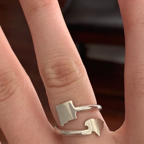 Personalized Any States Ring,double State Ring,country Rings Silver,two ...