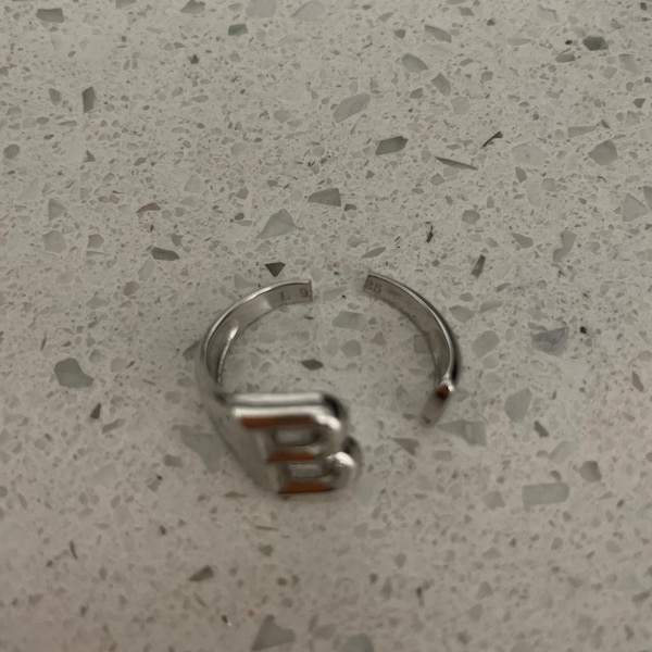Sterling Silver Initial Ring, Personalized Silver Band Ring, Solid Silver Personalized Open Ring ...