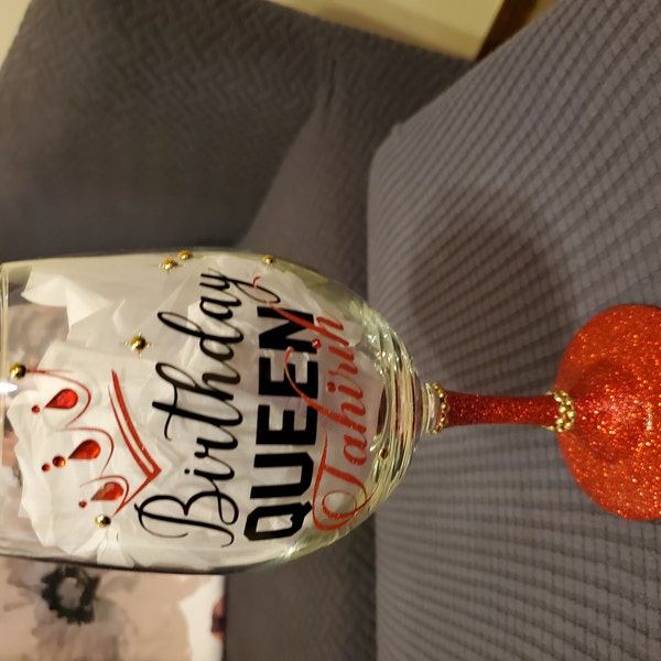 Blinged Birthday Queen Wine Glass, Personalized Birthday Glass - Etsy