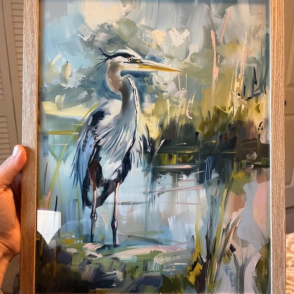 Blue Heron Marsh Paintings, Abstract Bird Painting, Bird Oil Painting ...
