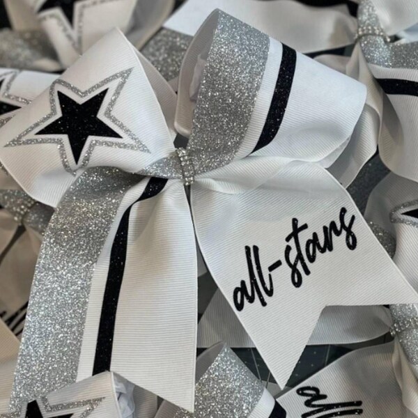 Skinny Collegiate Cheer Bow, White and Green Cheer Bow, Add ...