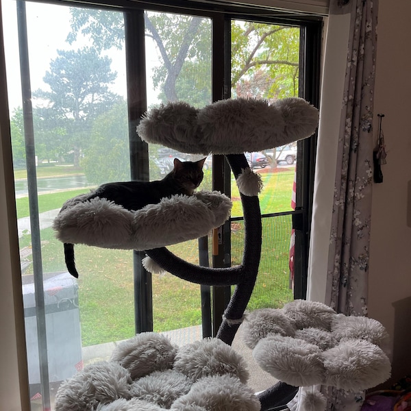 Wood Floral Cat Tree Tower, Wooden Cat Tower, Modern Cat Climbing Tree ...