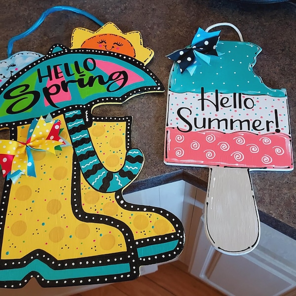 Hello Summer POPSICLE SIGN Wall Art Door Hanger Plaque Pool Backyard ...