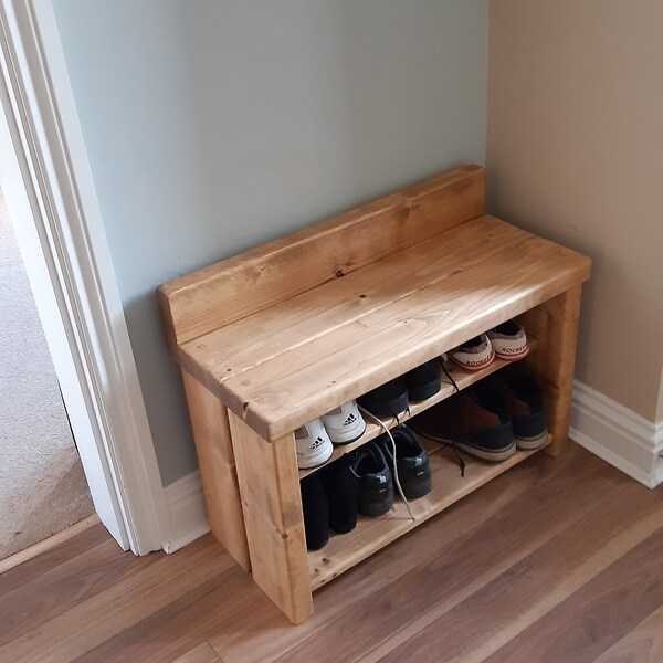Farmhouse Shoe Rack Boot Rack Bench Solid Chunky Wood Antique Wooden ...