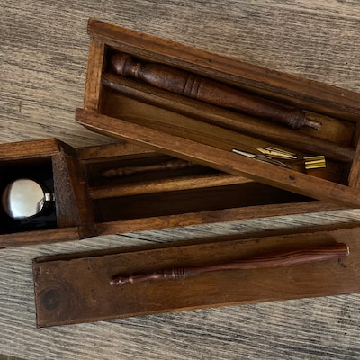 10 Colonial Distressed Wood Portable Traveling Writing Instrument Box ...