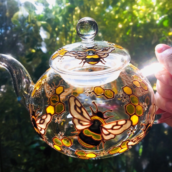 Bee Glass Teapot Personalised Tea Pot With Honeycomb Wedding Gift for ...