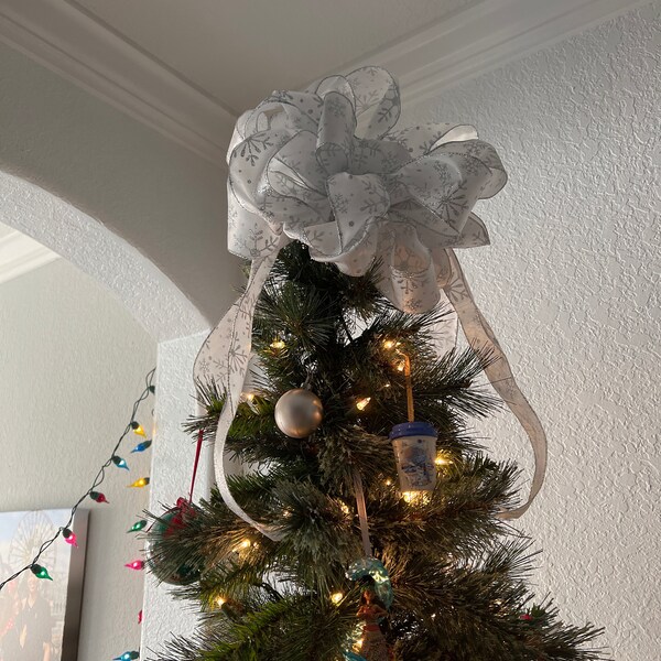 White Tree Topper / Christmas White Decorative Bow / Snowflakes White ...