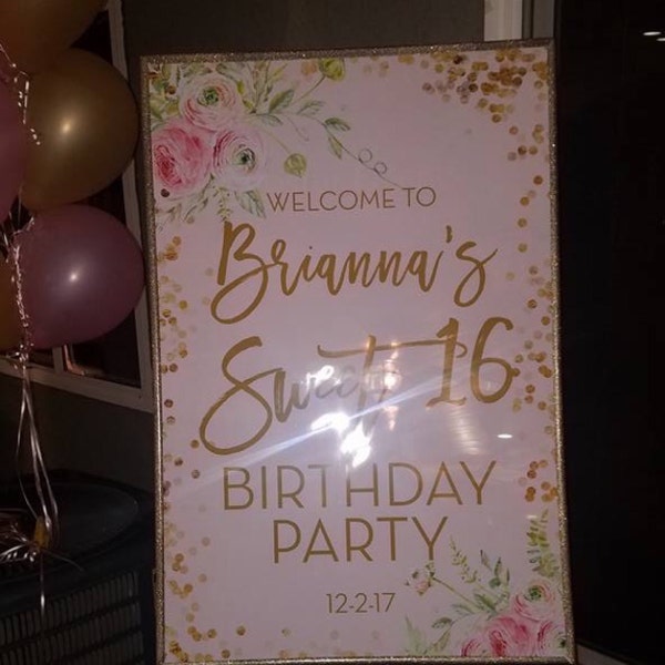 Sweet 16 Birthday Welcome Sign, Sweet Sixteen Party Sign, Large Welcome ...