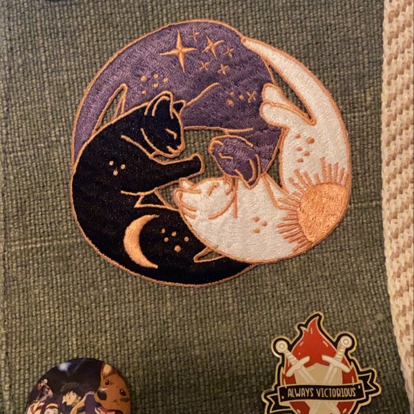 Trio of Cats Iron on Patch Embroidered Patch Celestial Back Patch Cat Lover Gift Constellation ...