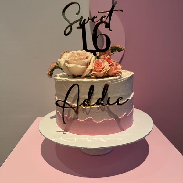 Sweet 16 Topper & Name Charm Set | Acrylic Cake Topper Set | Sixteenth ...