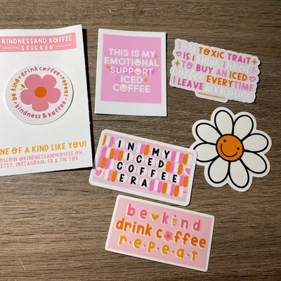 Pink Happy Daisy Sticker / Cute Positive Decals / Hand Drawn and Glossy ...