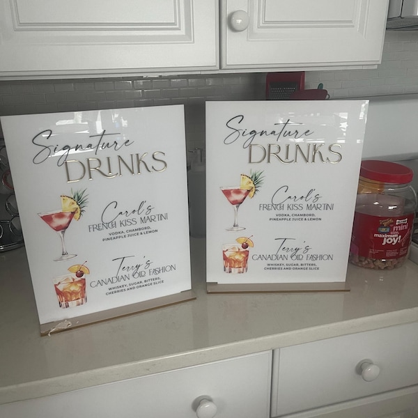 White Beige Wedding Bar Menu - Acrylic Bar Sign for Wedding - Custom ...