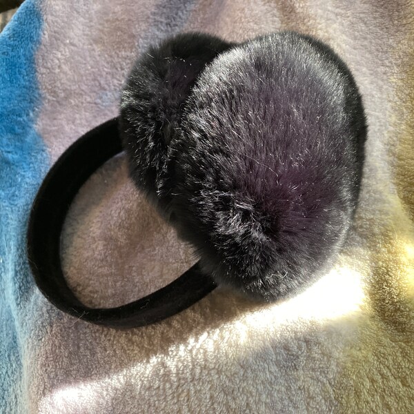 Real Black Rex Rabbit Fur Earmuffs New Genuine - Etsy