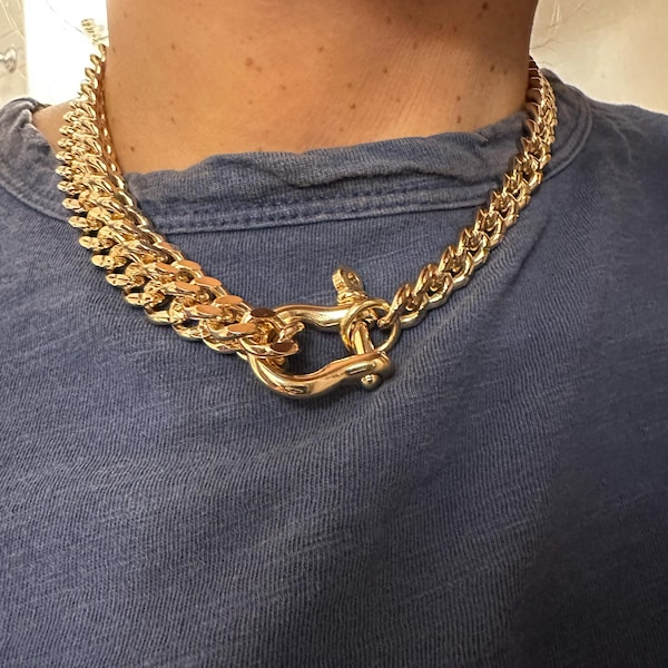 Thick Silver Chain Necklace Two Tone Double Chain Necklace Silver Cuban ...