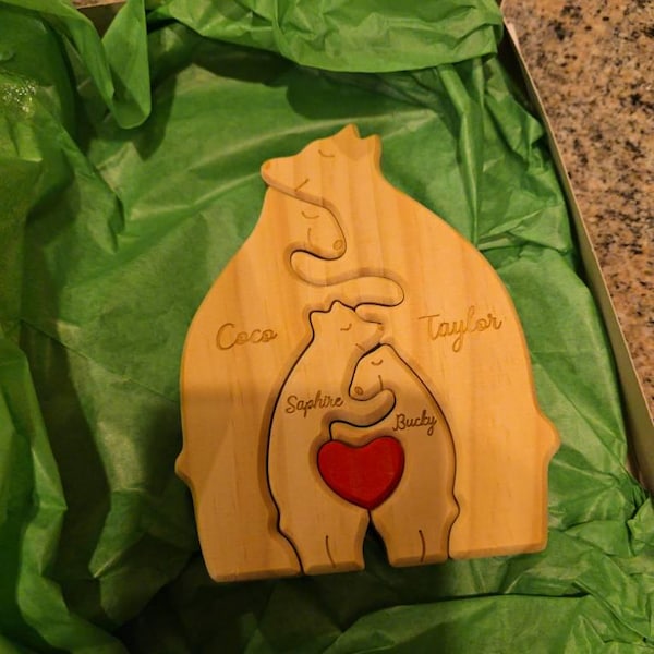 Rompecabezas personalizado de madera con forma de osito familiar ...
