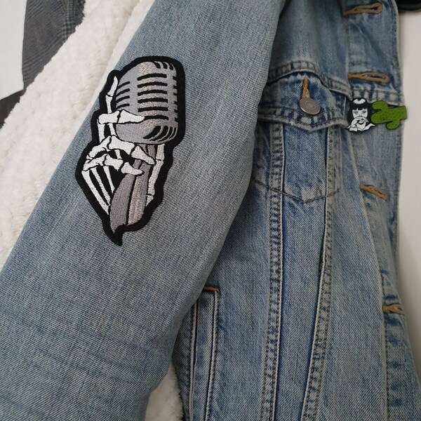 Skeleton Microphone - Iron on Embroidered Patch - Etsy