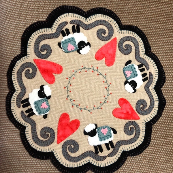 I Love Ewe~hearts & Sheep Penny Rug/candle Mat/shelf Pillow DIGITAL ...
