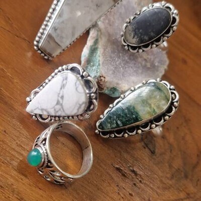 Sample of Natural Gemstone Ring, 925 Sterling Silver Plated Ring ...