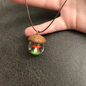 Acorn Mushroom Frog Terrarium Necklace, Goblincore Necklace With Moss ...