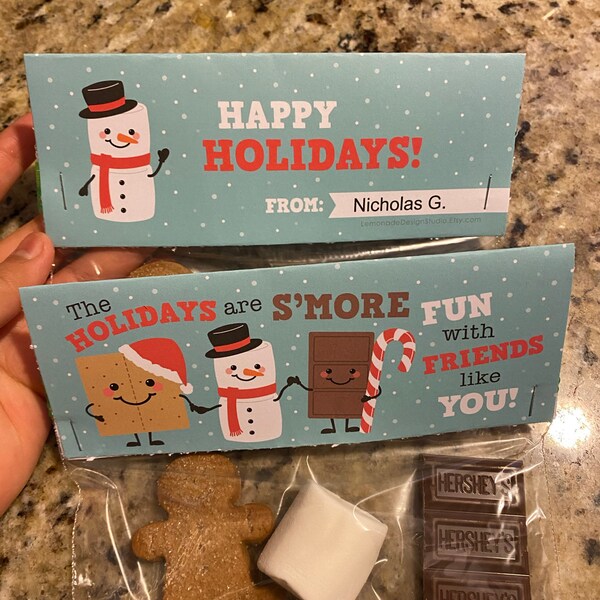 PRINTABLE Holiday Favor Tags, Christmas Treat Tags, Christmas Smores ...