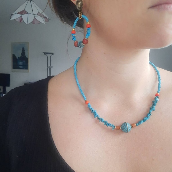 Turkish Turquoise Gemstone Necklace for Women Boho Jewelry Ethnic ...