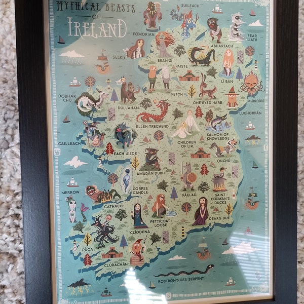 Illustrated Map, Mythical Beasts of Ireland, A3 Art Print - Poster - Etsy