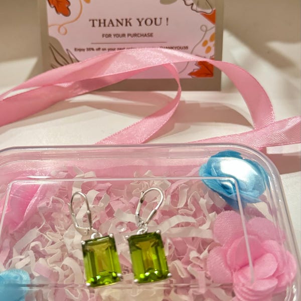 Peridot Silver,14k Gold Leverback Earring Peridot Emerald Cut Octagon ...