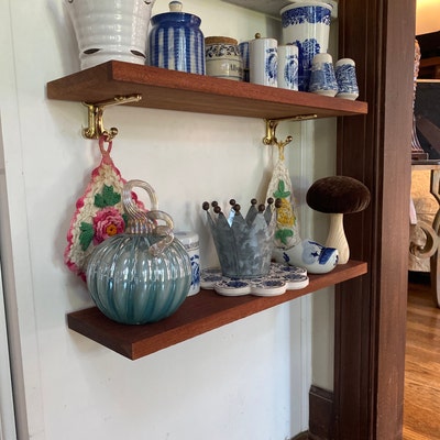 4 Solid Brass Shelf Bracket With Hook Shelf Support Radiator Gold Aged ...