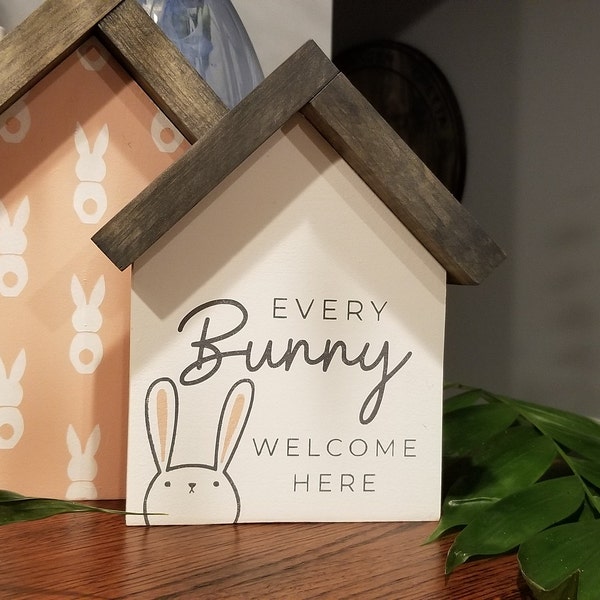 Every Bunny Welcome Here Mini House-shaped Sign Set - Hand Painted Wood ...
