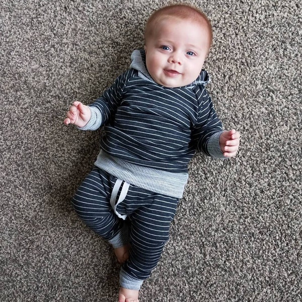 Gray and off White Stripe Double Face Knit Fabric by the Yard Extra ...