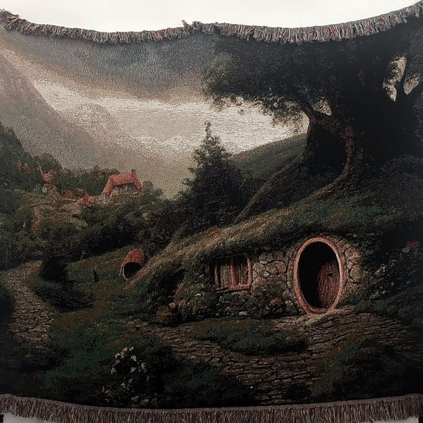 The Shire Hobbit House Landscape Oil Painting Woven Tapestry Throw ...
