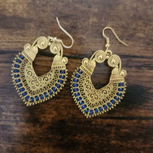 Large Ethnic Earrings for Women Fan Filigree Earrings Tribal Dangle ...