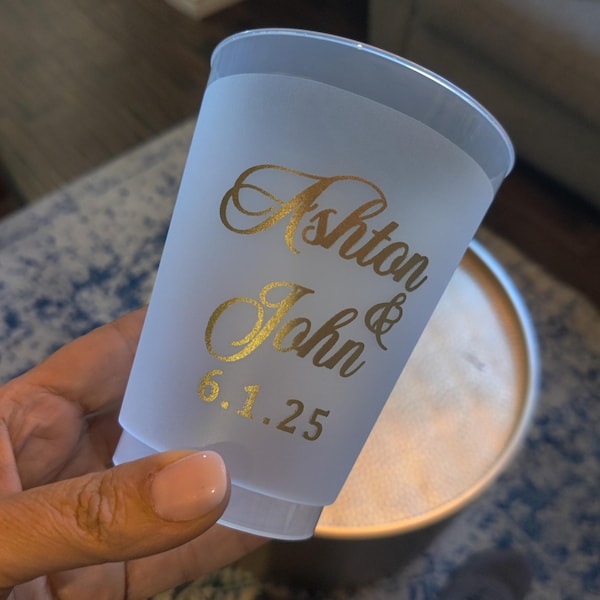 Personalized Wedding Cups - Frost Flex Cups, Interlocking Monogram Cups ...