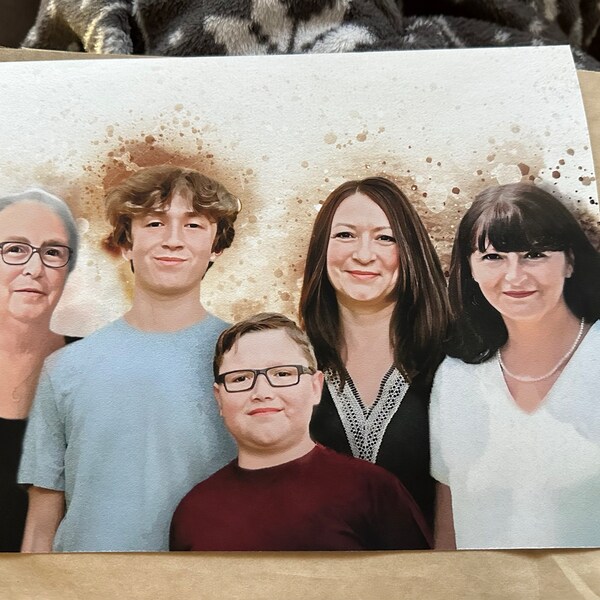 Custom Watercolor Family Portrait From Merging Multiple Photos ...