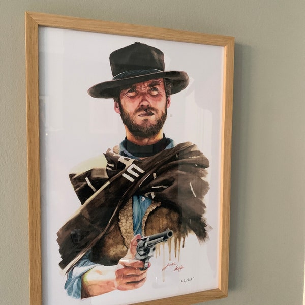Clint Eastwood Spaghetti Western Homage Watercolour Giclee Open Run ...